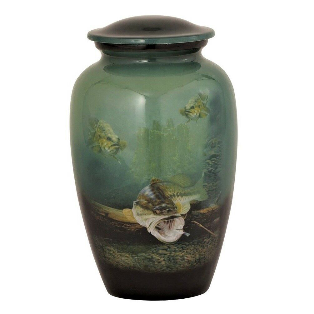 Large/Adult 210 Cubic Inch Metal Underwater Bass Funeral Cremation Urn ...