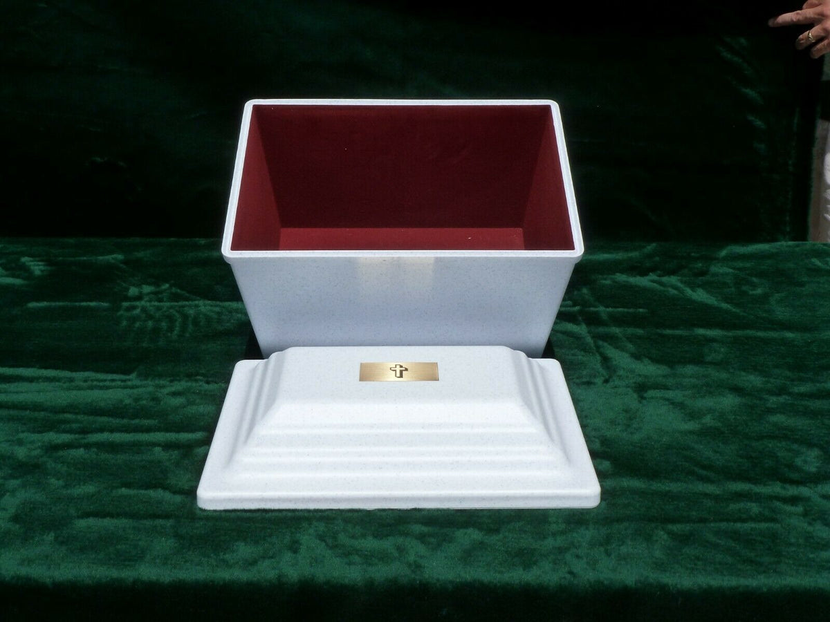 Large/Adult White Polymer Single Funeral Cremation Urn Burial Vault ...