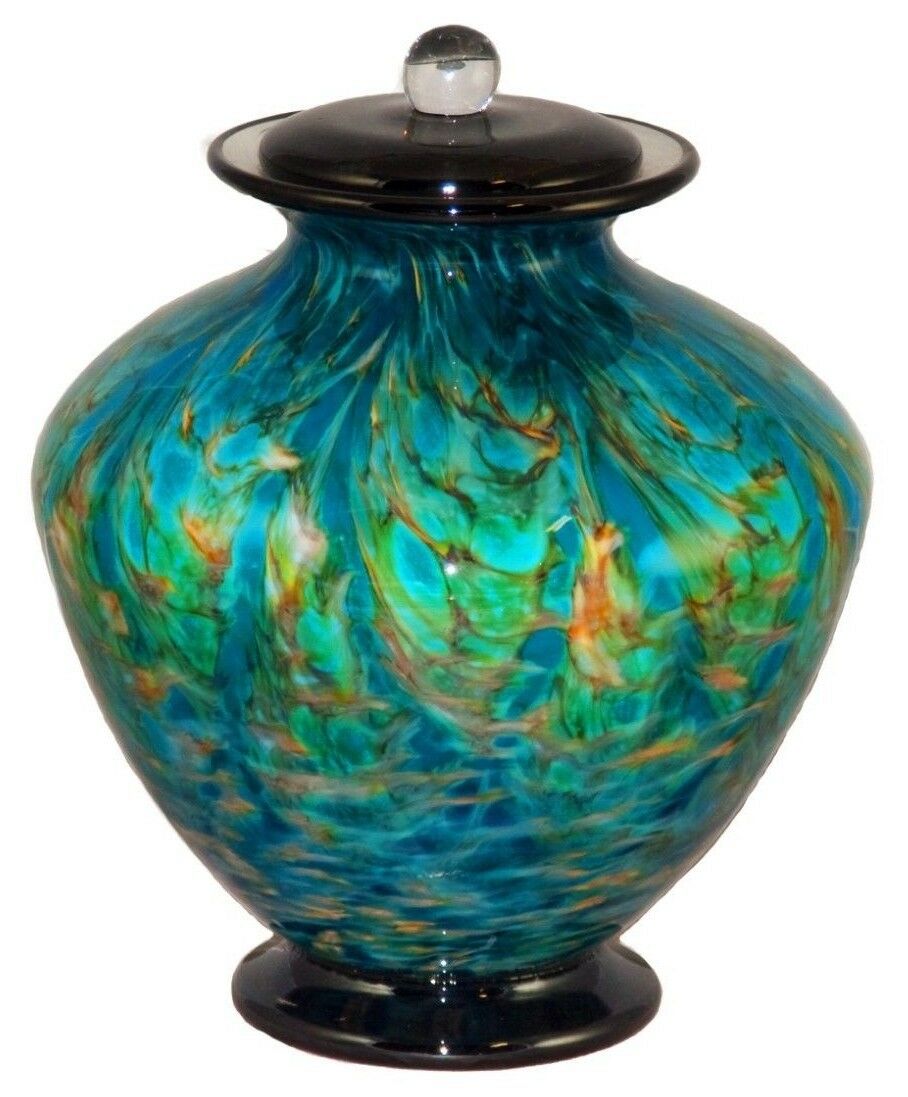 XL/Companion 400 Cubic Inch Milan Aegean Funeral Glass Cremation Urn f ...